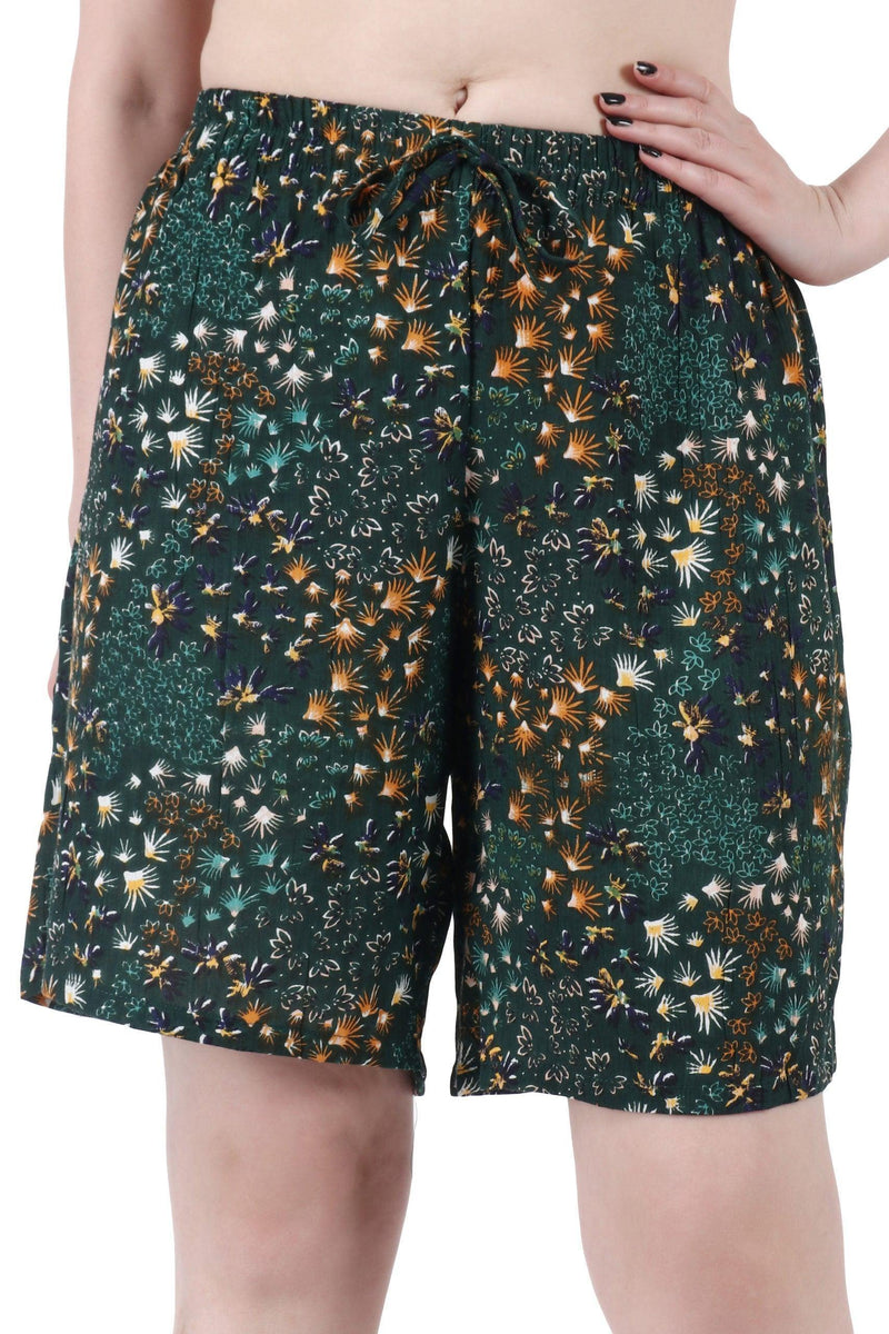 Floral Rayon Casual Shorts - Mid-Rise Knee Length with Drawstrings ...